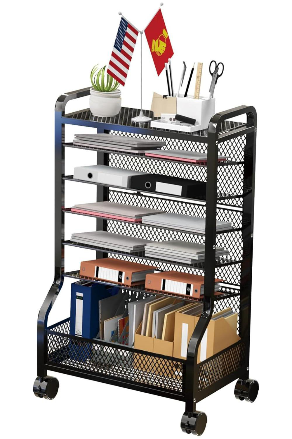 CHUANGWENYI 7-Tier Rolling File Cart With Hanging File Folders Mobile ...