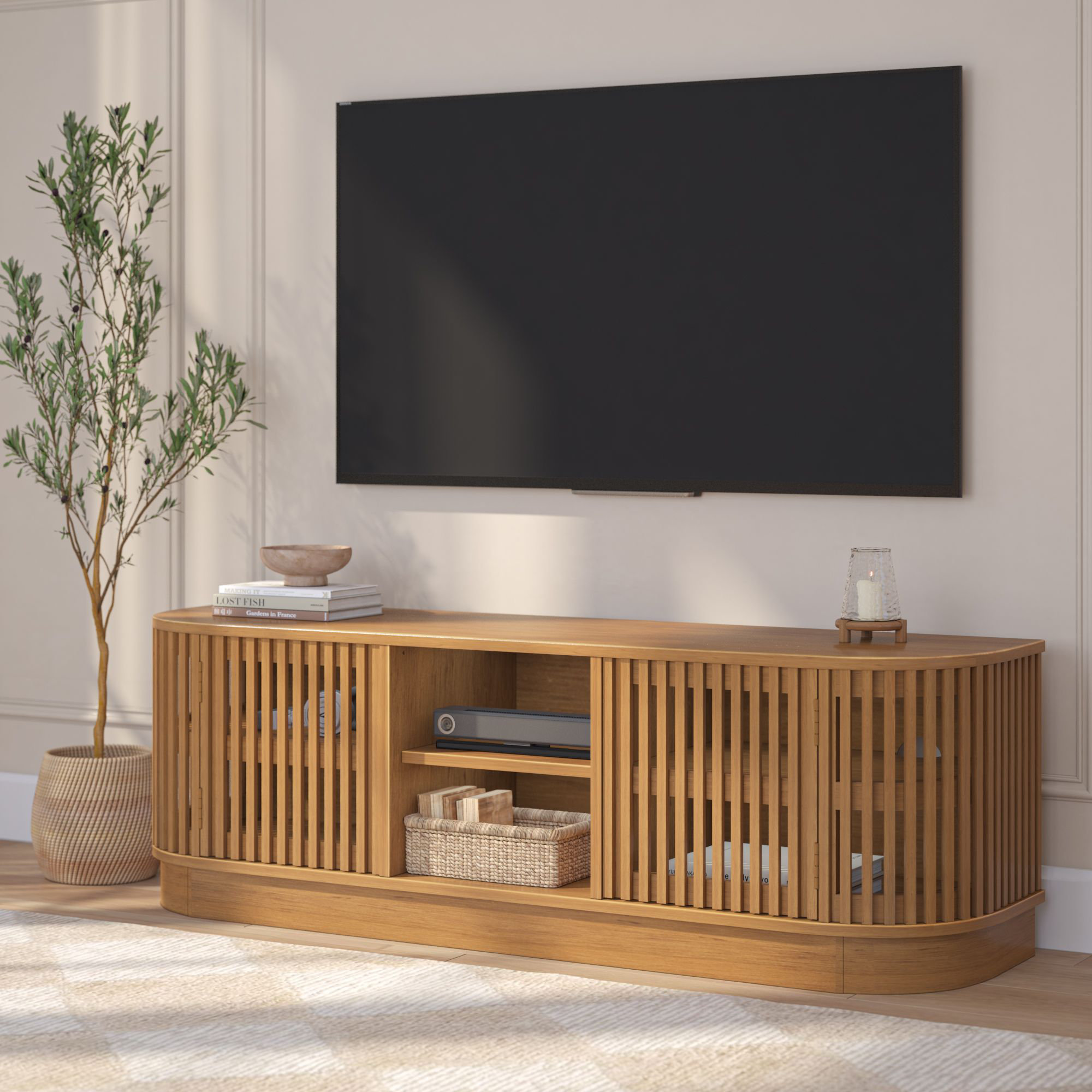 Ivy Bronx Contour TV Stand, 2 Door w/ Middle Shelf (1495 x 406 x 482mm ...
