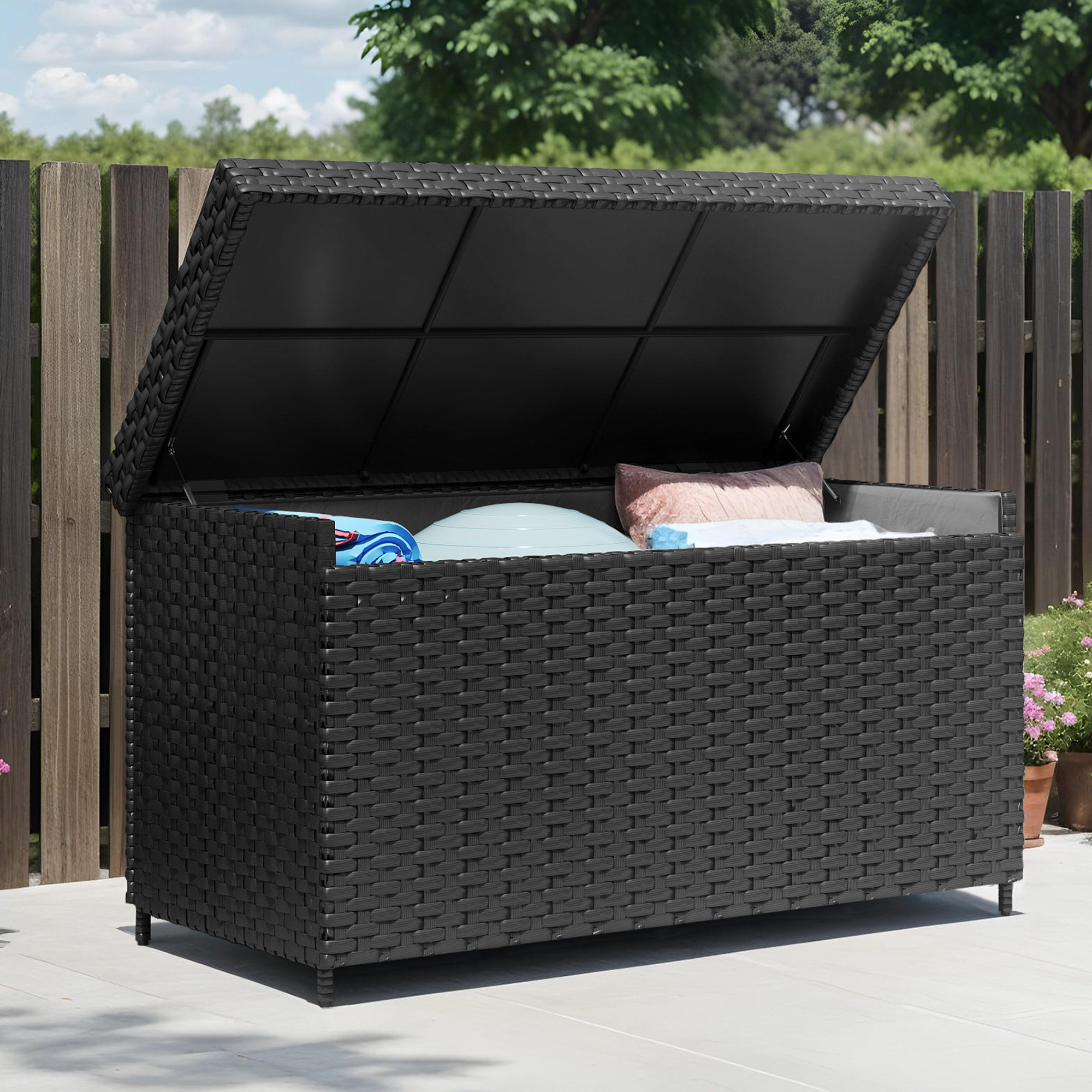 Balconera 170-Gallon PE Rattan Outdoor Storage Box – Waterproof Wicker ...
