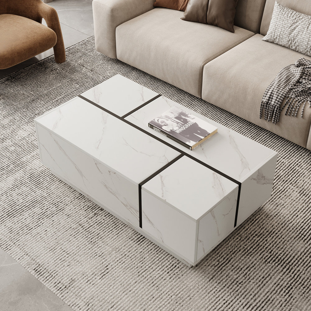 Ebern Designs Rectangular Sliding Top Coffee Table With 2 Drawers And 2 ...