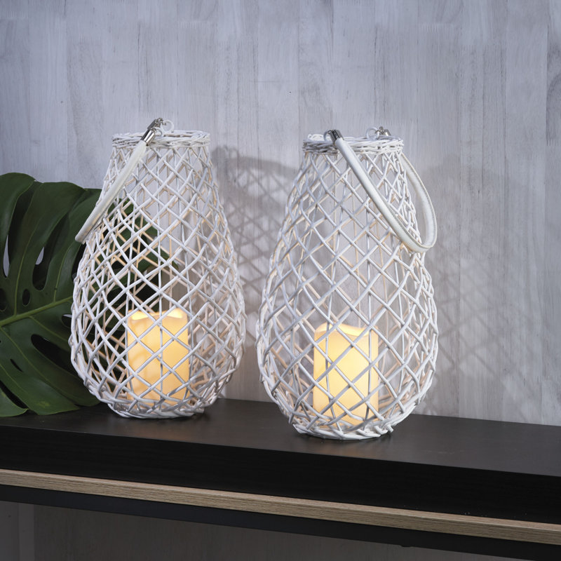 Elements Rattan Tabletop Lantern Set with Candle Included | Wayfair