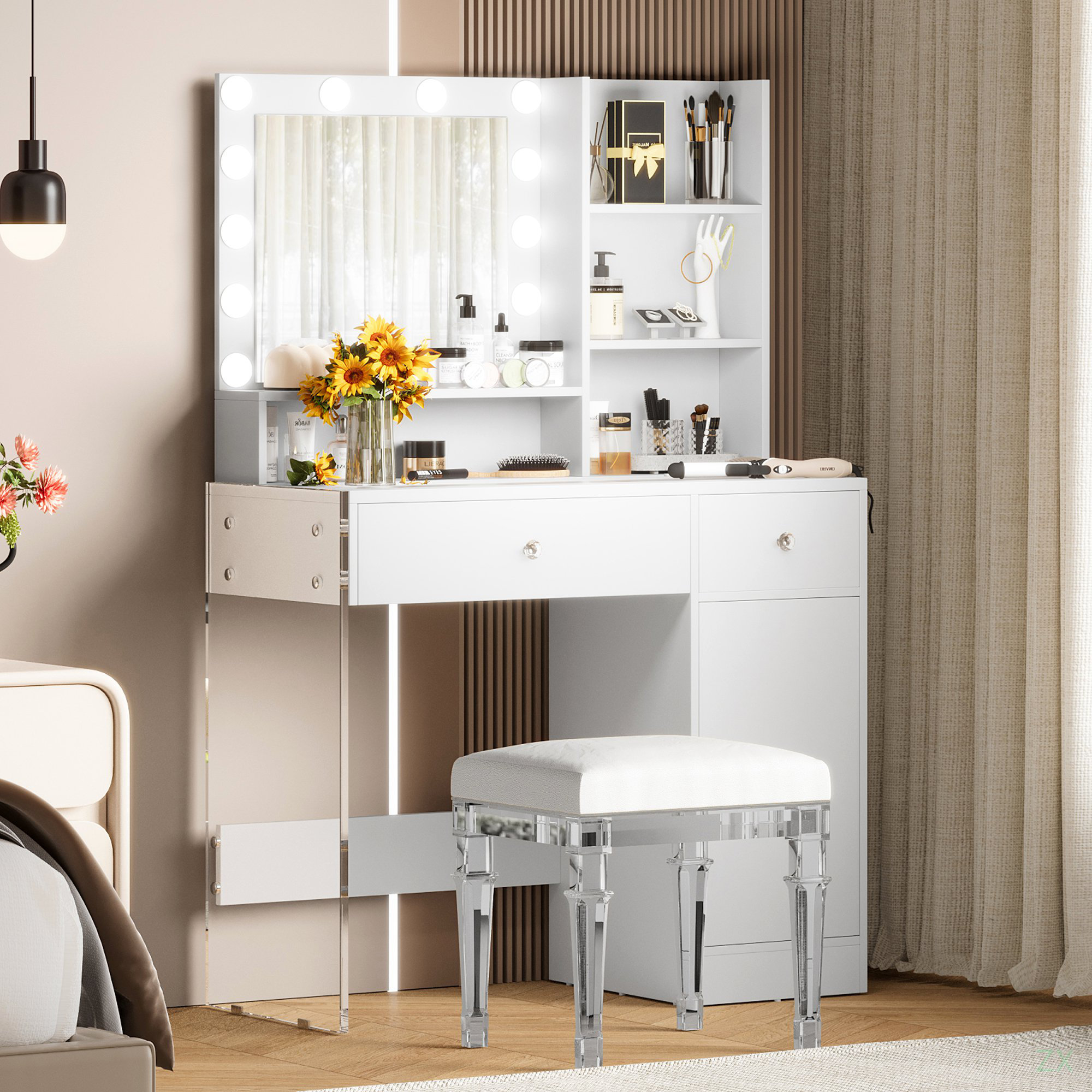 XICHONGDIANSHANG Vanity Desk With Mirror And 3 Lighting Modes, Makeup ...