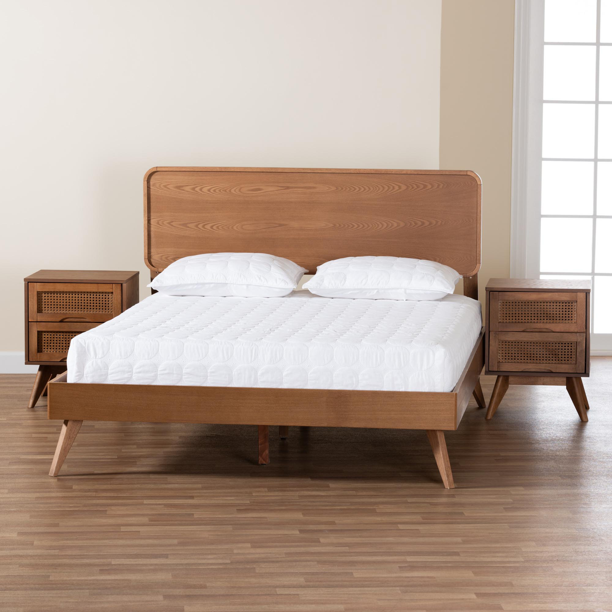 Wade Logan Baxton Studio Demeter Mid-Century Modern Walnut Brown Finished Wood 3-Piece Bedroom ...