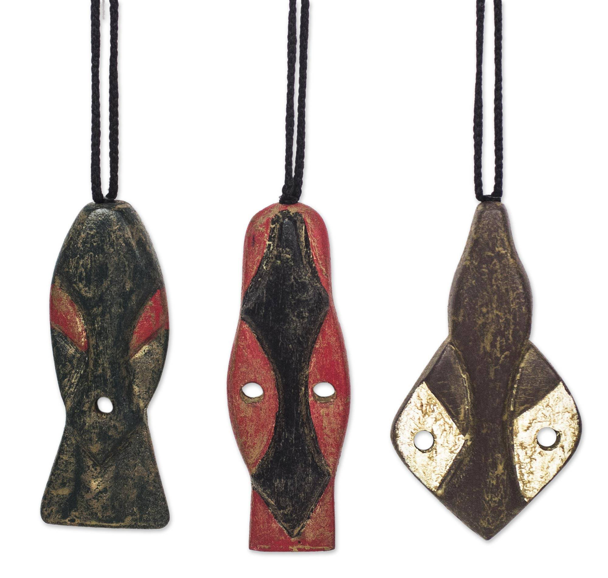 The Holiday Aisle® 3 Piece Bedu Masks Wood Hanging Figurine Ornament ...