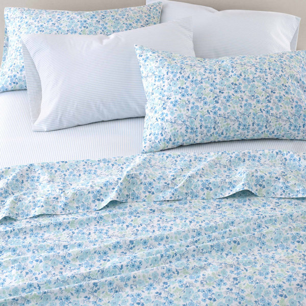 Laura Ashley Marissa 200 Thread Count Floral 100% Cotton Percale Sheet ...