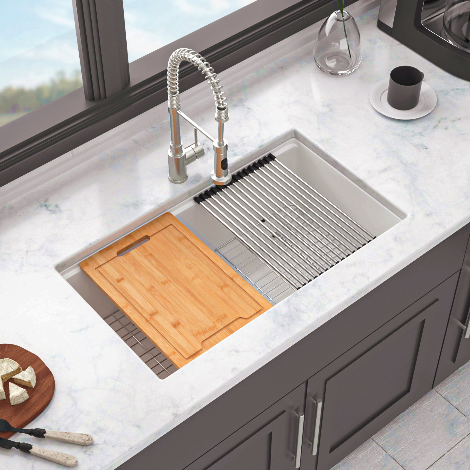 DAPPER DOODLES INC Quartz Kitchen Sink - Granite Composite Workstation ...