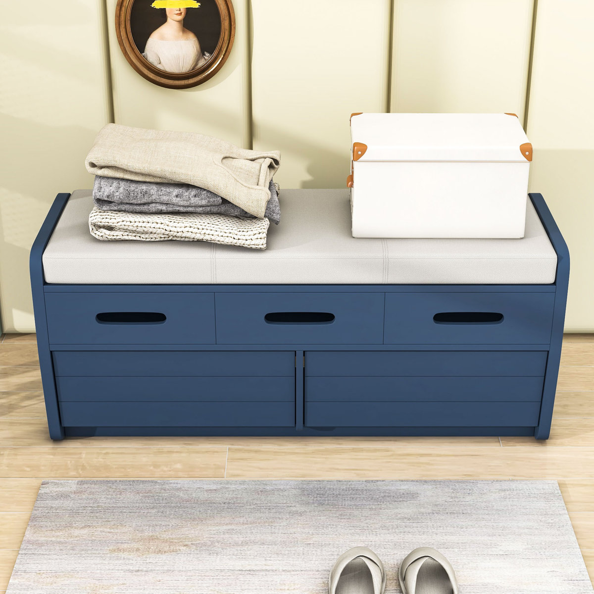 Lark Manor™ Careyann Rustic Wood Storage Bench with Removable Cushion ...