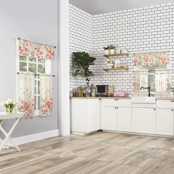 August Grove® Baber Watercolor Floral Semi-Sheer Rod Pocket Kitchen ...