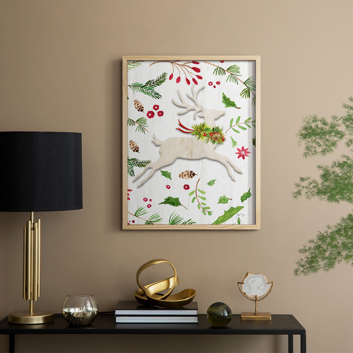 The Holiday Aisle® Fanciful Holiday Reindeer I Framed Print - Solid ...