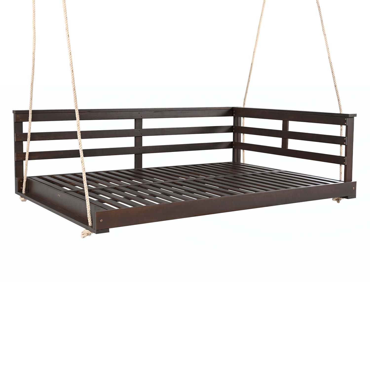 Dakota Fields Outdoor Acacia Wood Swing Bed with Hemp Ropes for ...