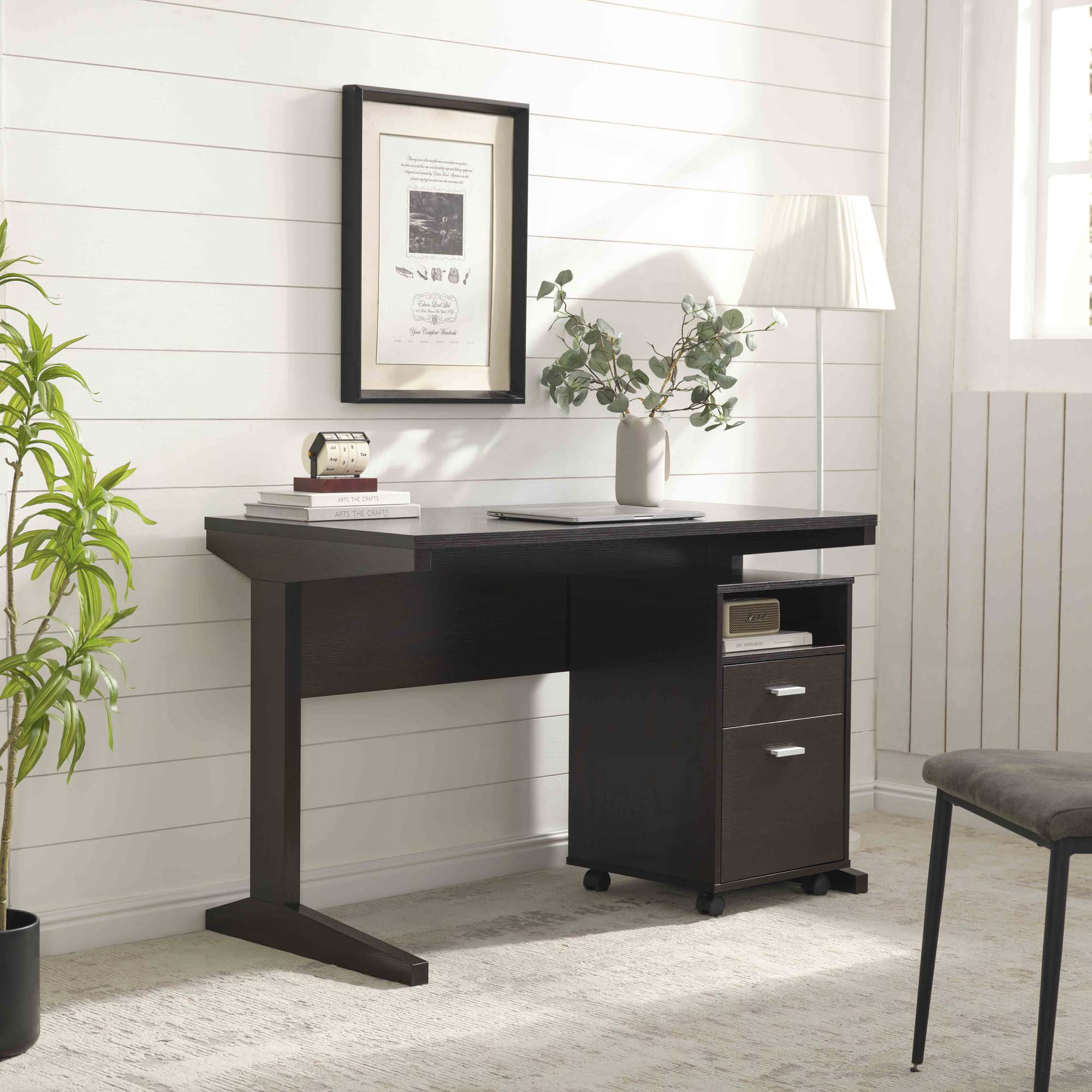 Ebern Designs Home Office Desk with Modesty Panel and Detached File ...