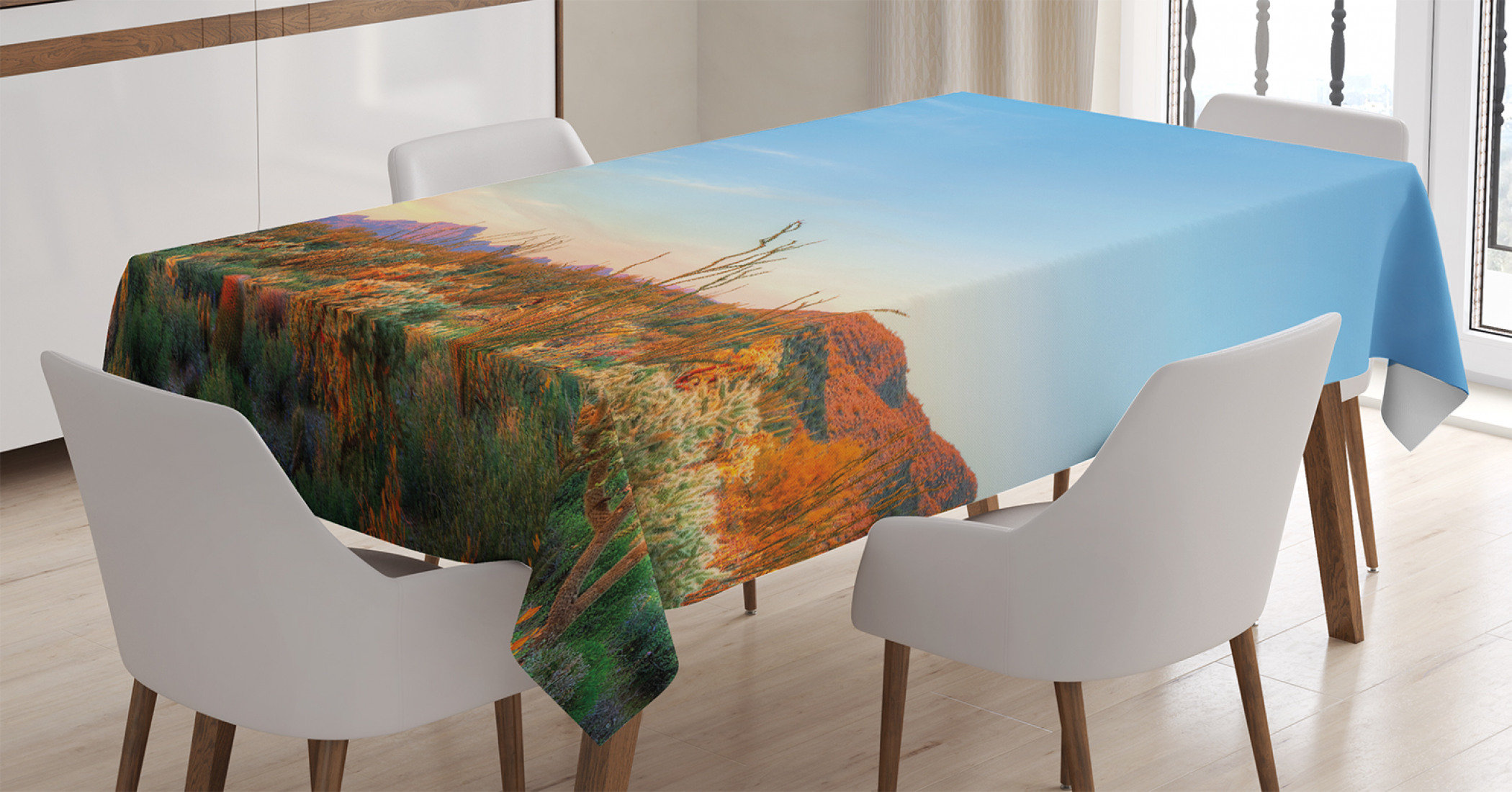 East Urban Home Saguaro Tablecloth, Sun Goes Down In Desert Prickly ...