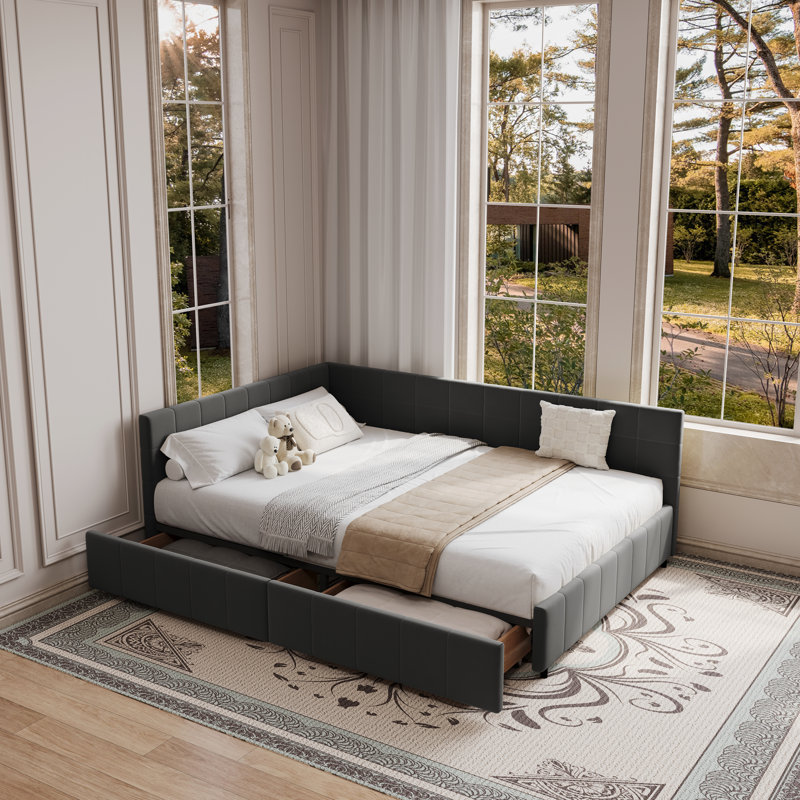 Mercer41 Upholstered Daybed With Backrest, Reversible Armrests, And ...
