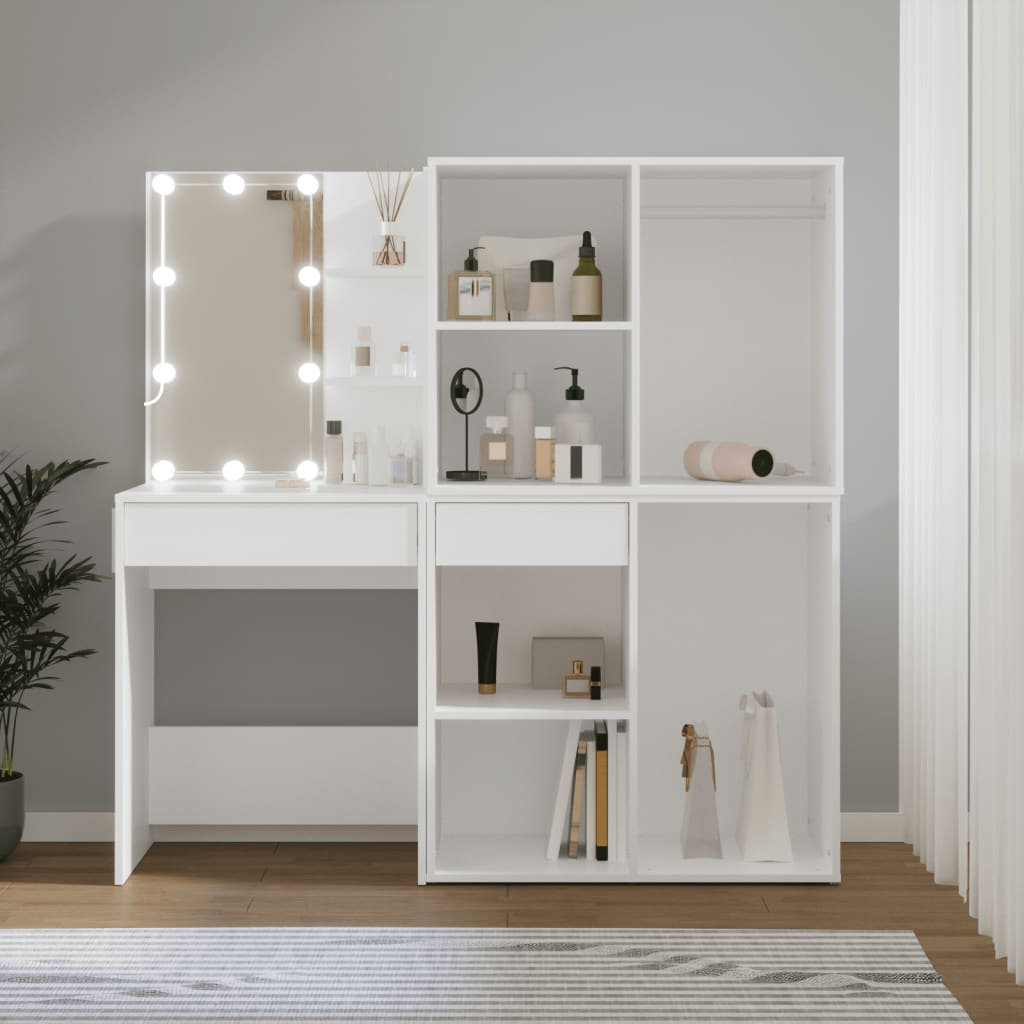 Brayden Studio® LED Dressing Table With Cabinet White Engineered Wood ...