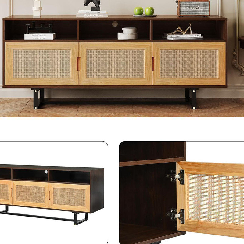Bay Isle Home™ Retro Rattan Console Table 3-door Storage Sideboard, TV ...