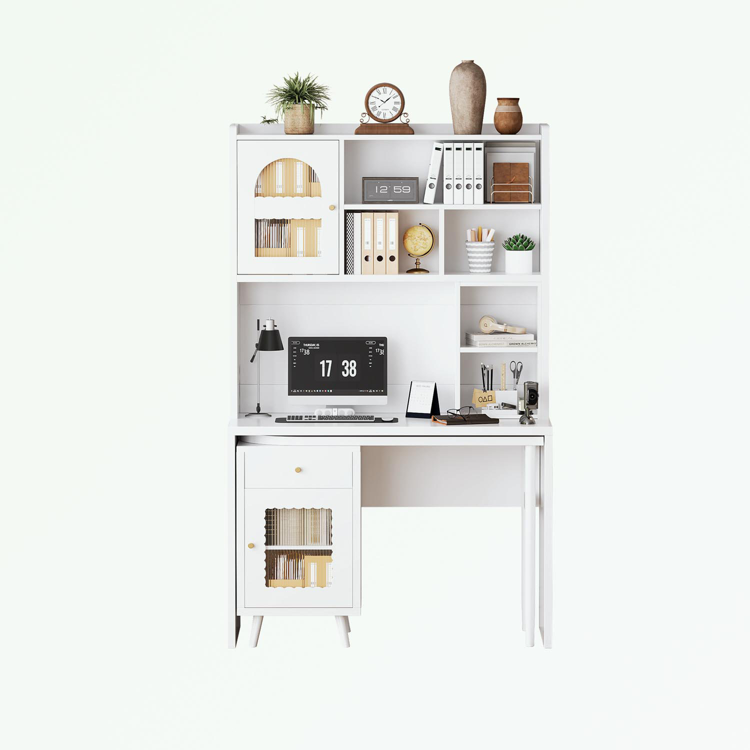 Latitude Run® Computer Desk with Rotating Desktop, Drawer and Cabinets ...