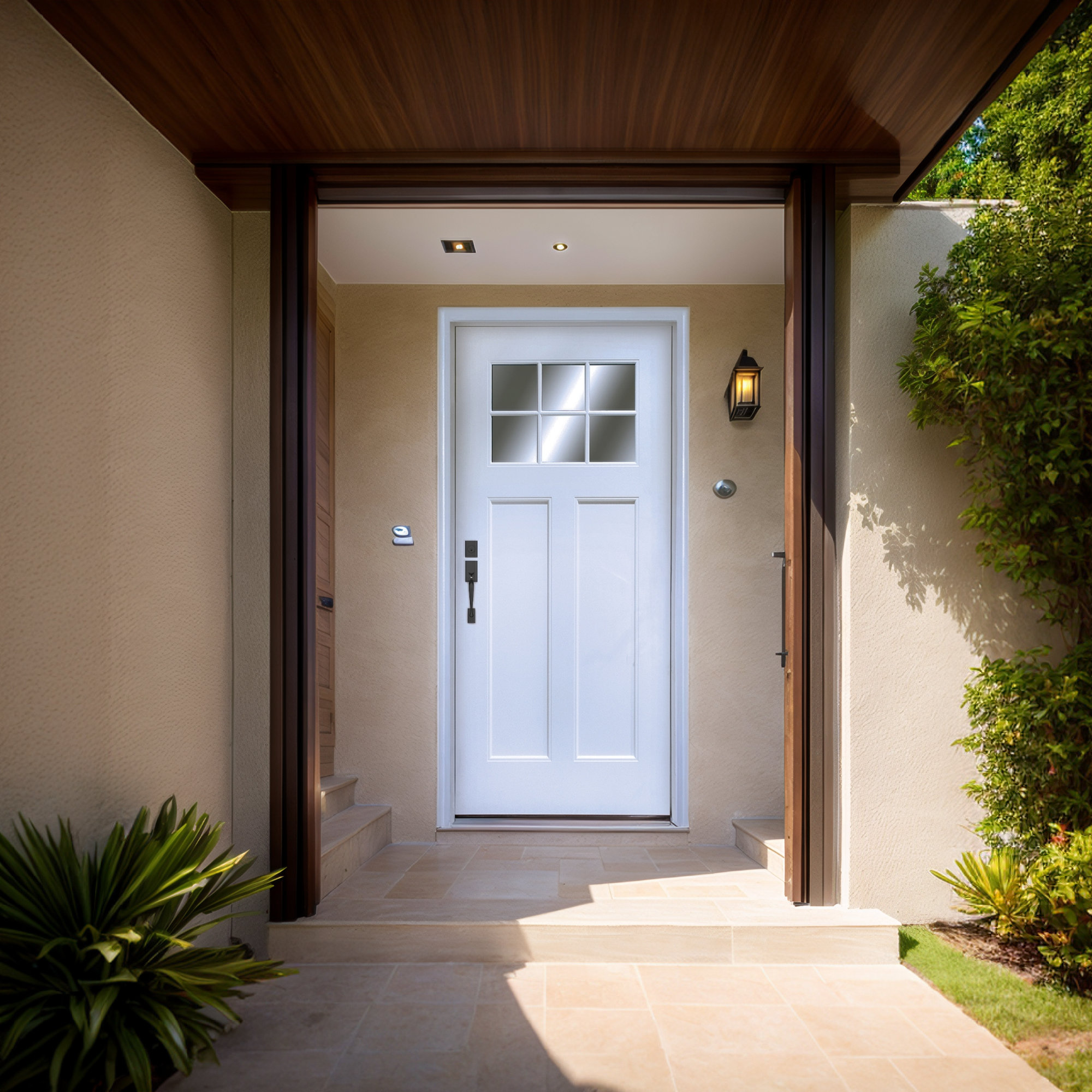 CRAFTIUM 36 x 80 in Fiberglass Entry Front Door With 6-Lite Clear Glass ...