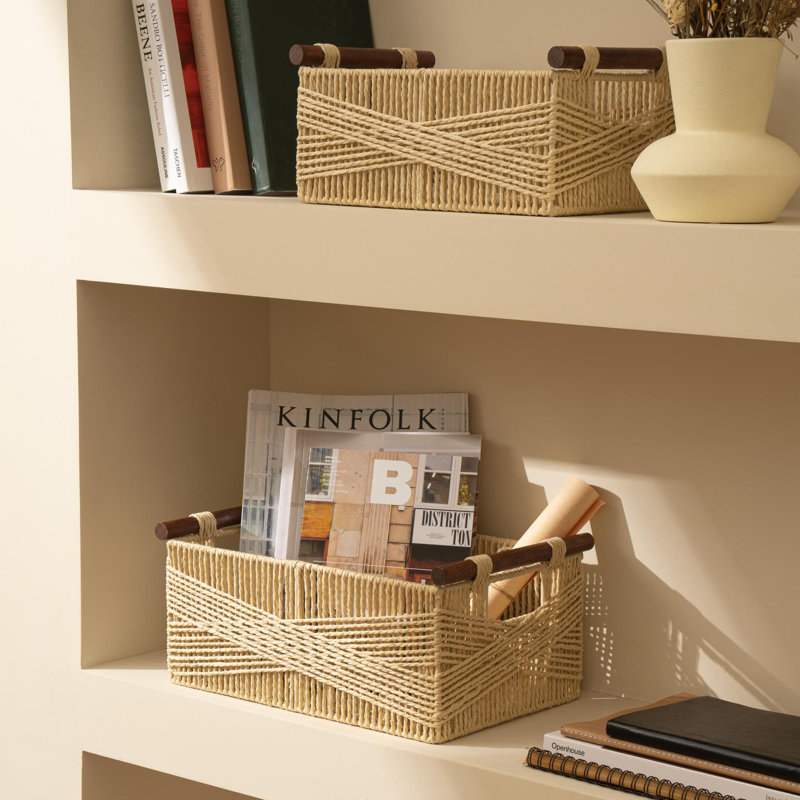 Dakota Fields Paper Rope Basket with Wooden Handles & Reviews | Wayfair