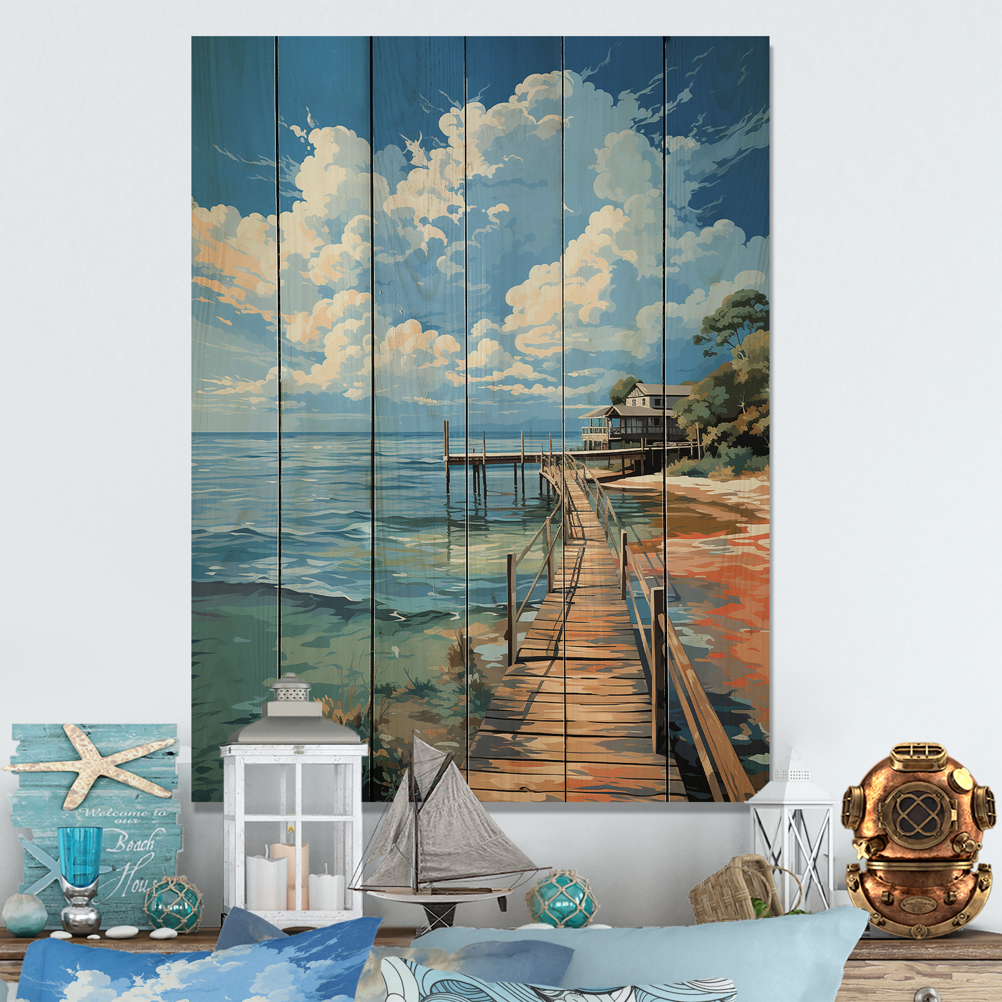 Dovecove Pier And Dock Seaside II On Wood Print - Wayfair Canada