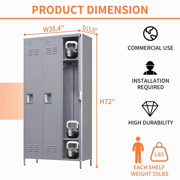 17 Stories 3 Door 72"H Metal Lockers With Lock For Employees,Storage ...