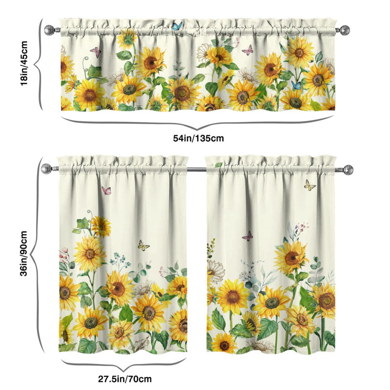 Glorbu Floral 27.5'' W Kitchen Curtain Sunflower | Wayfair