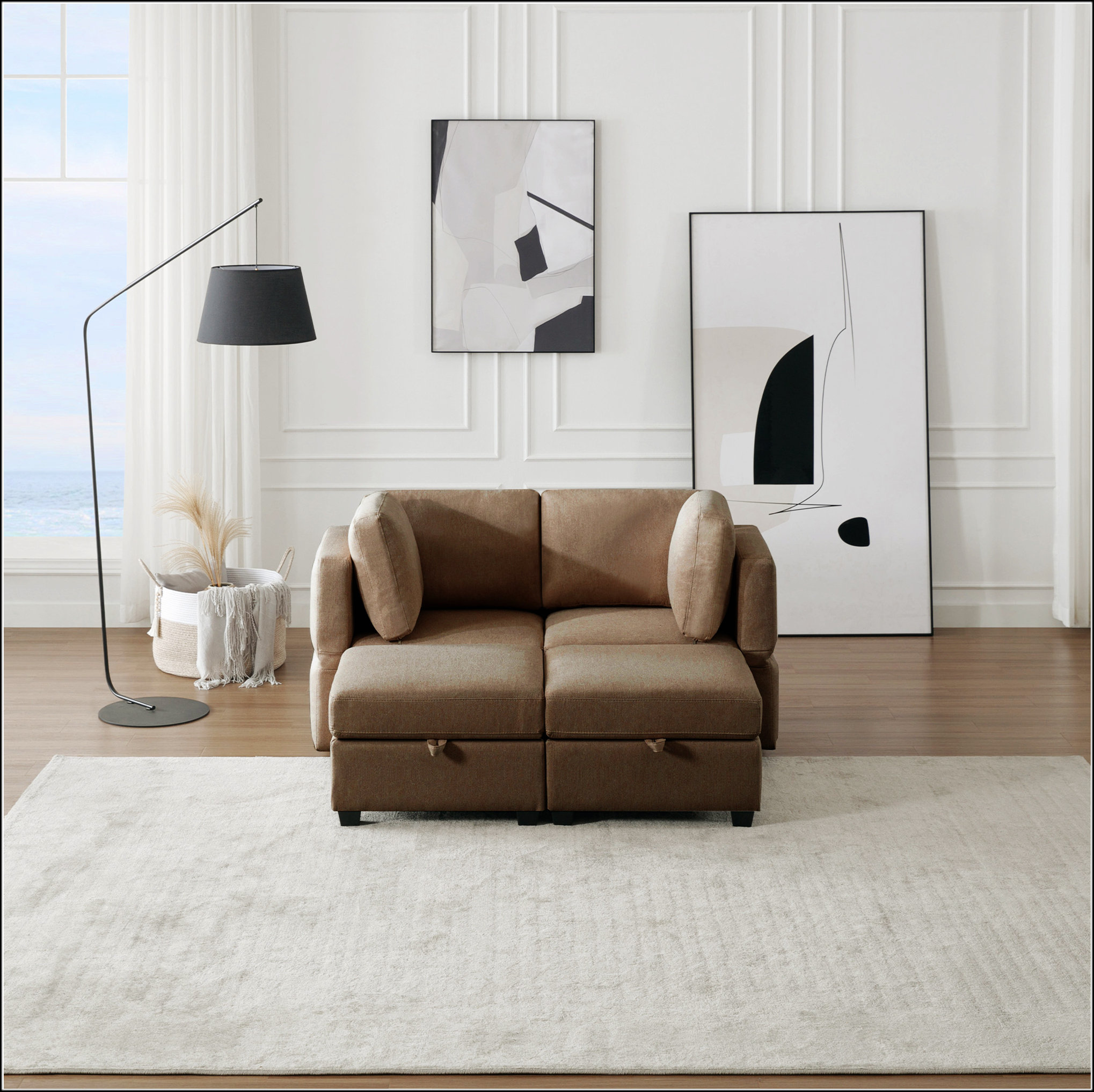 Latitude Run® Modular Sectional 2 Seater Sofa with 2 Ottomans , Sleeper ...