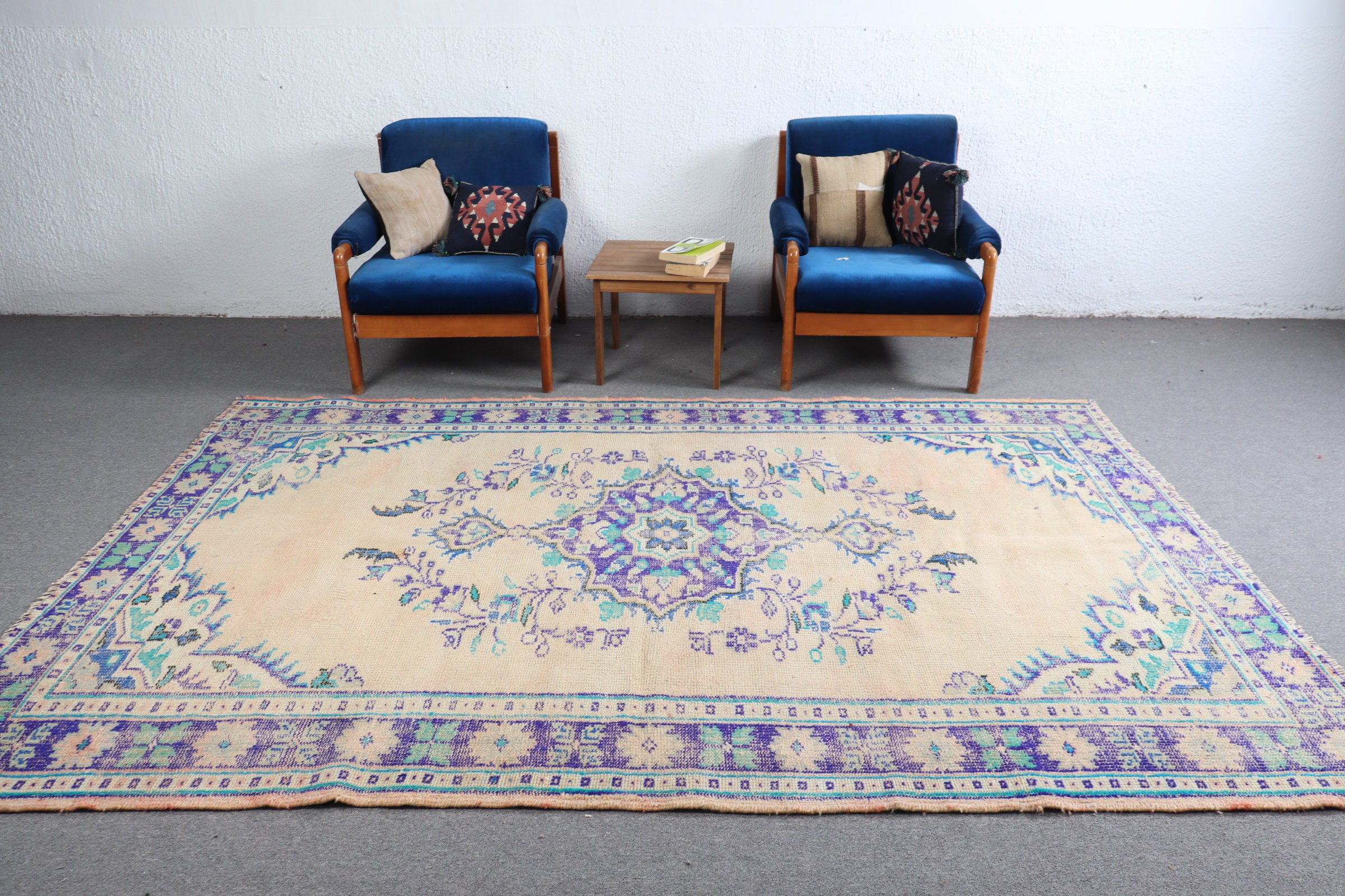 Bungalow Rose Large Vintage Turkish Oushak Rug in Muted Beige - Ideal ...