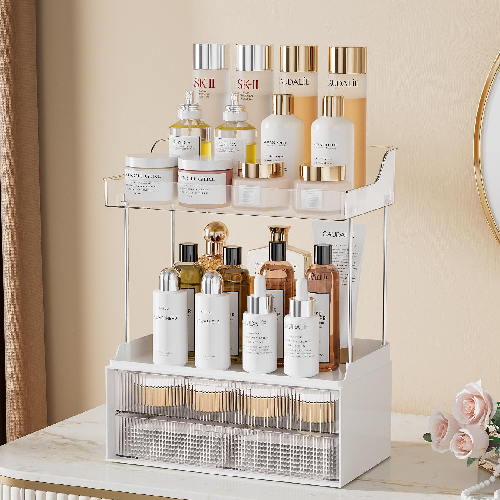 Hokku Designs 2-Tier 2-Drawer Bathroom Organizer Countertop, Large ...