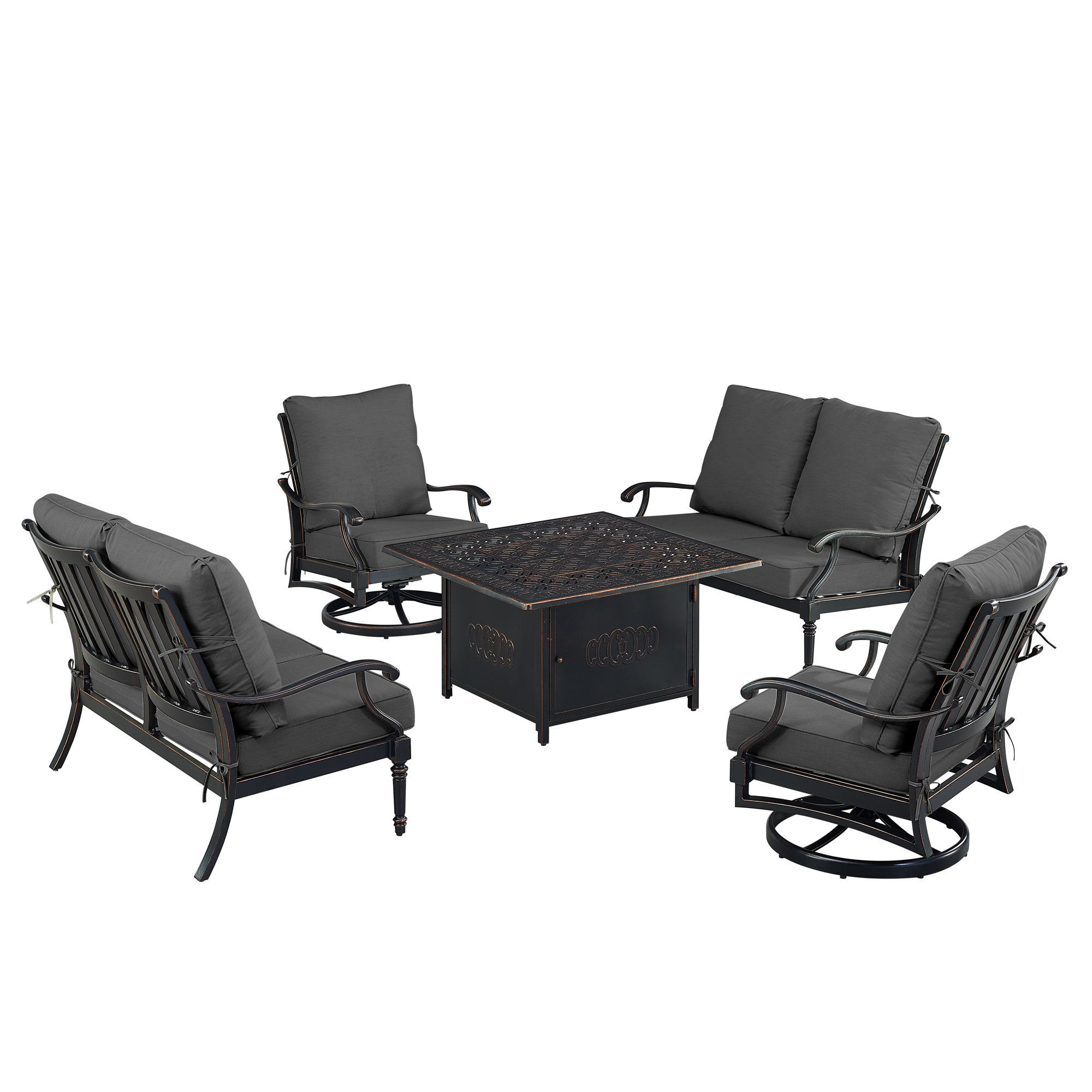 Oakland Living Black Aluminum Fire Table Set with Two Loveseats and Two ...