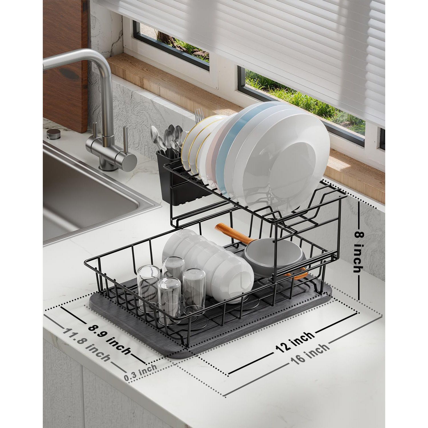 THE GLAMOUR BOUTIQUES Dish Drying Rack With Stone Dish Drying Mat 2 ...