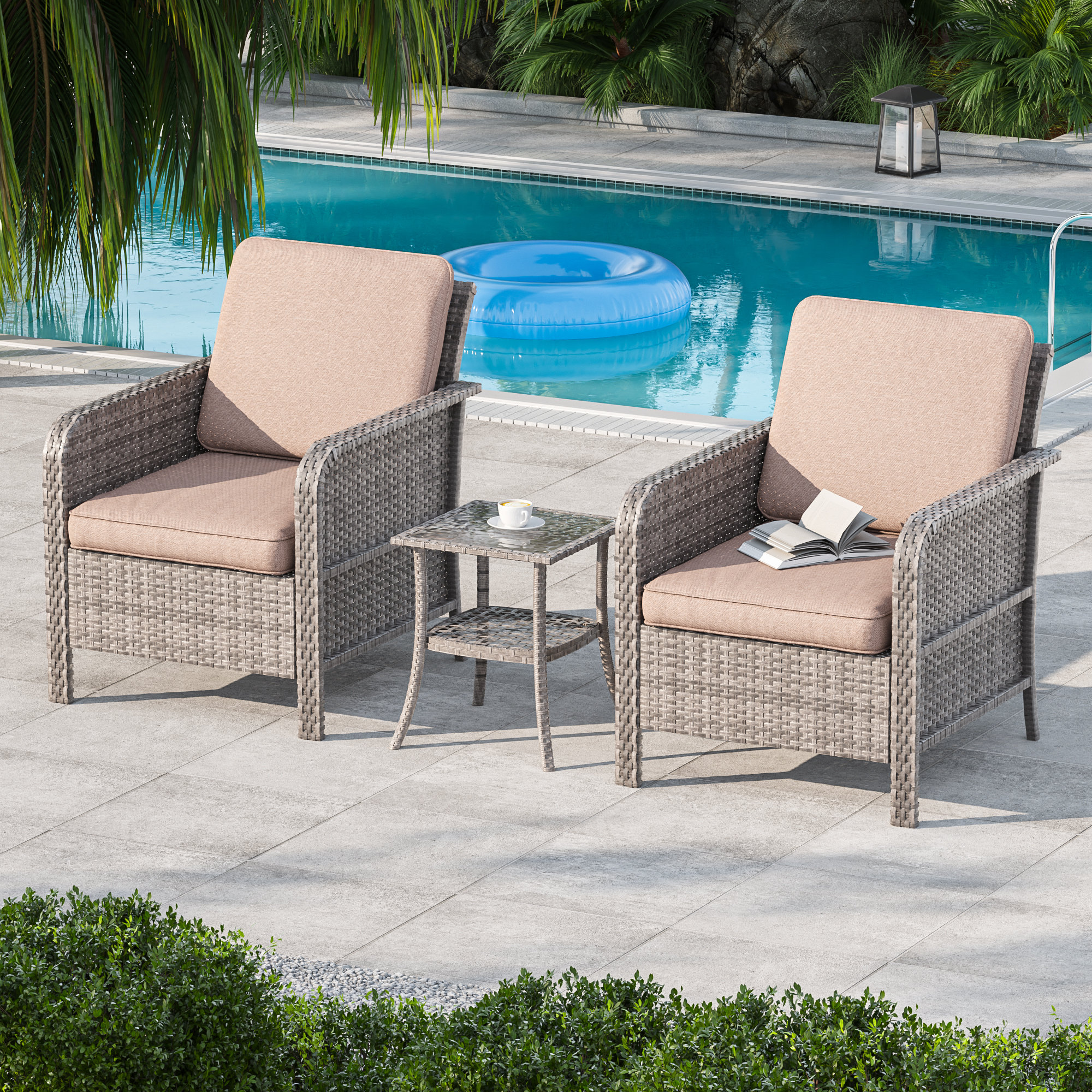 ACEGOSES 3 Piece Outdoor Conversation Set with Ottomans - Wayfair Canada