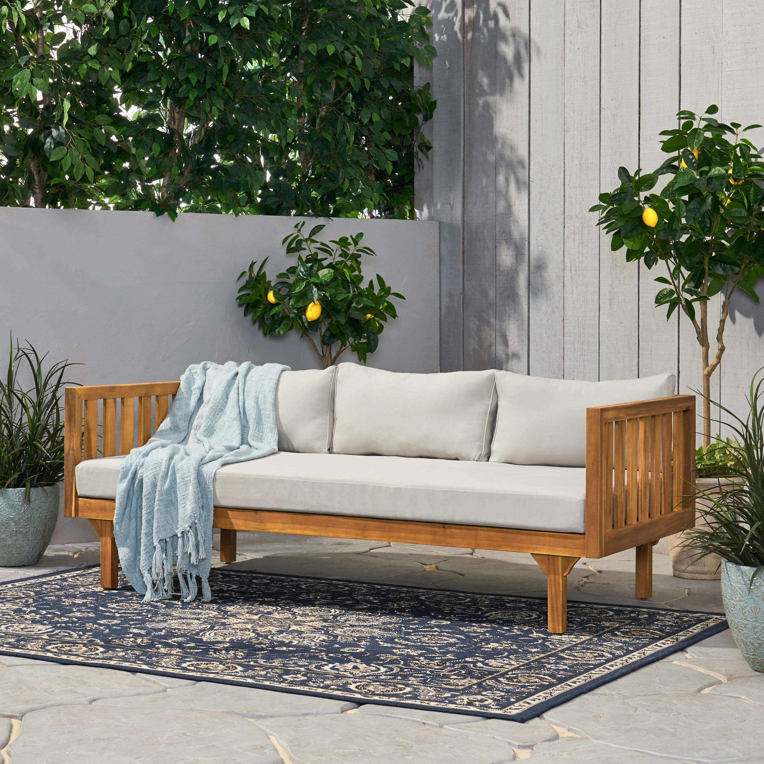 Loon Peak® Outdoor Teak Patio Daybed with Cushions & Reviews | Wayfair
