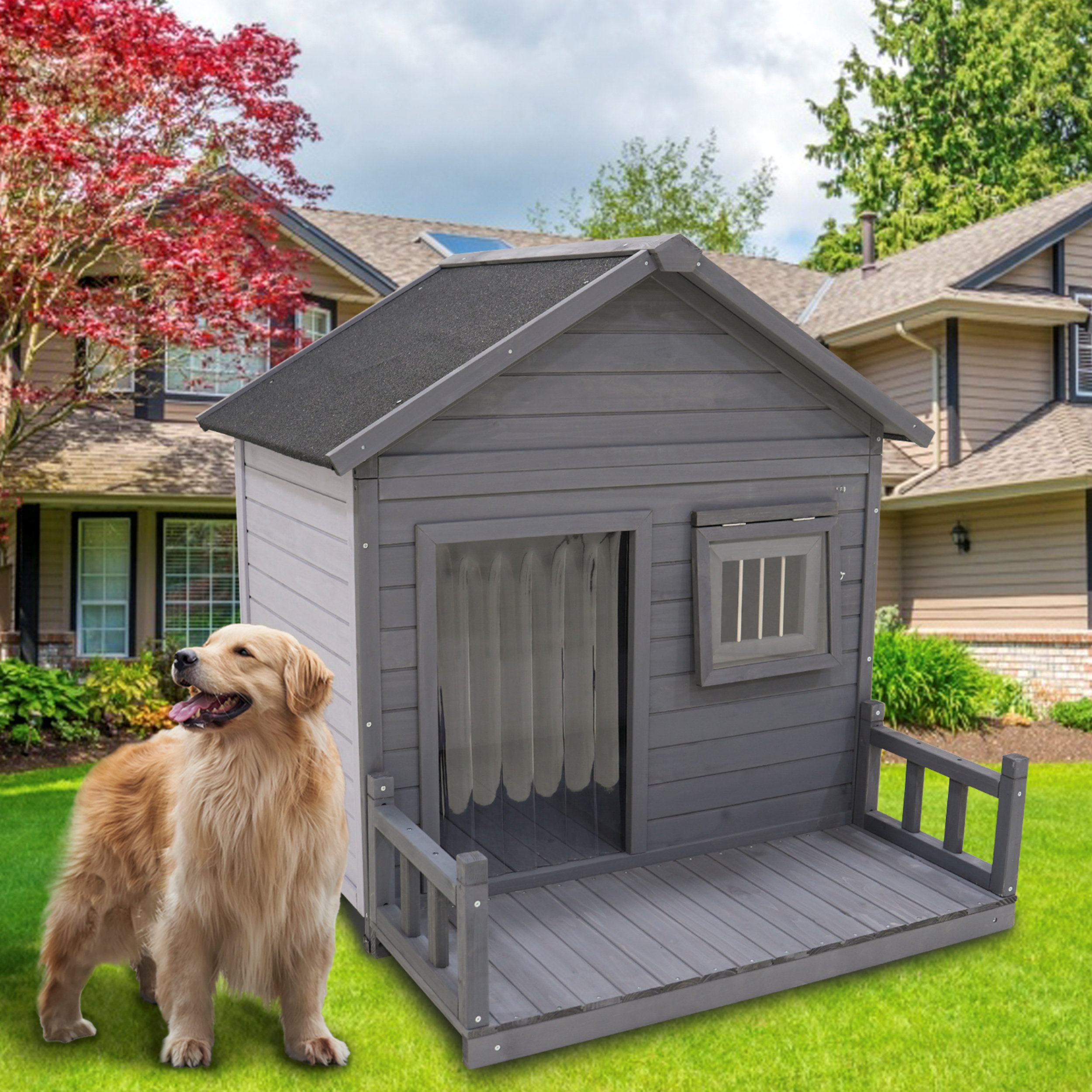 Tucker Murphy Pet™ W44.6 In. Solid Wood Asphalt Roof Dog House With ...