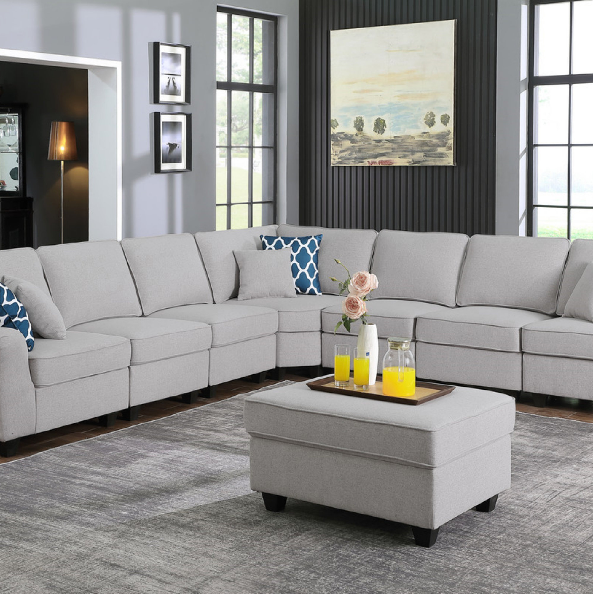 Latitude Run® Linen 8Pc Modular L-Shape Sectional Sofa And Ottoman ...