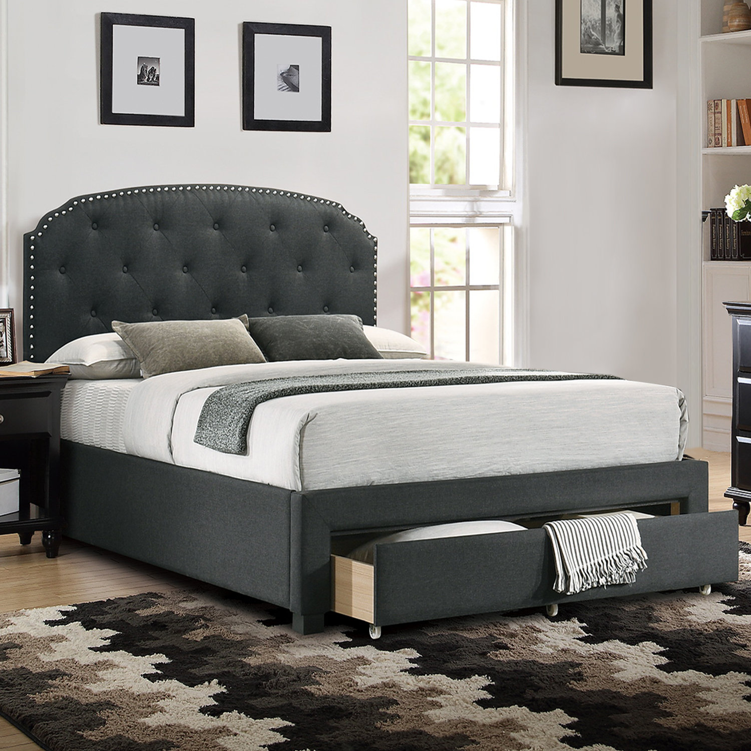Lark Manor™ Burlap Upholstered Eastern Bed With 1 Underbed Drawer | Wayfair