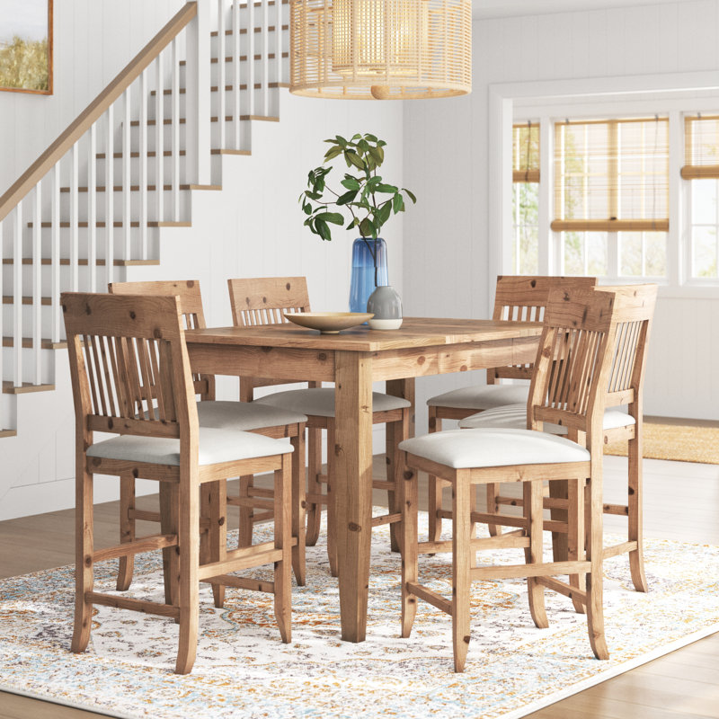 Highland Dunes Ordway 7 - Piece Extendable Solid Wood Top Dining Set ...