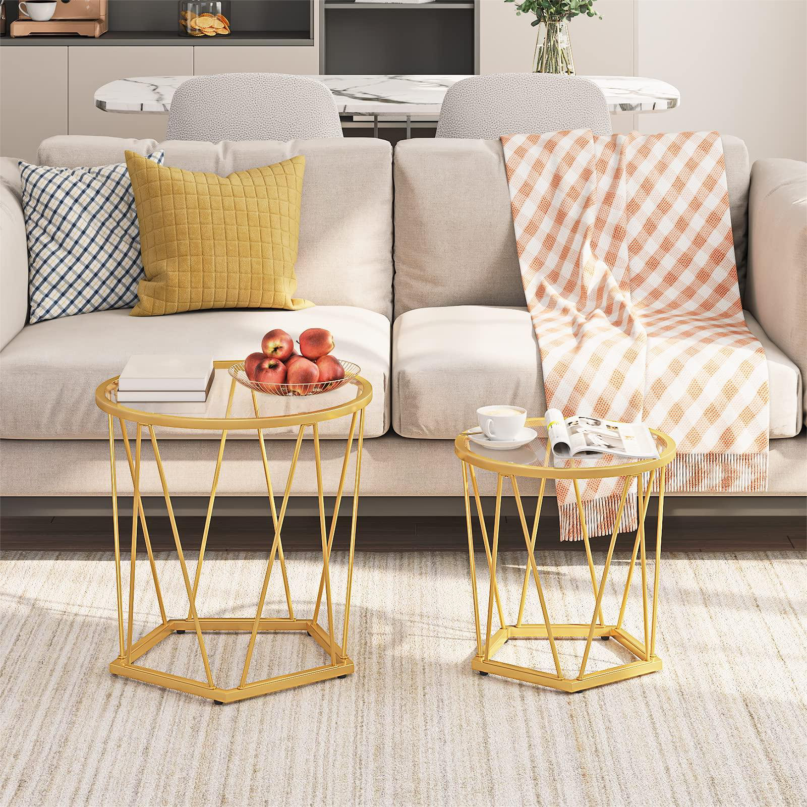 Mercer41 Small Coffee Table, Round Coffee End Table With Metal Frame ...