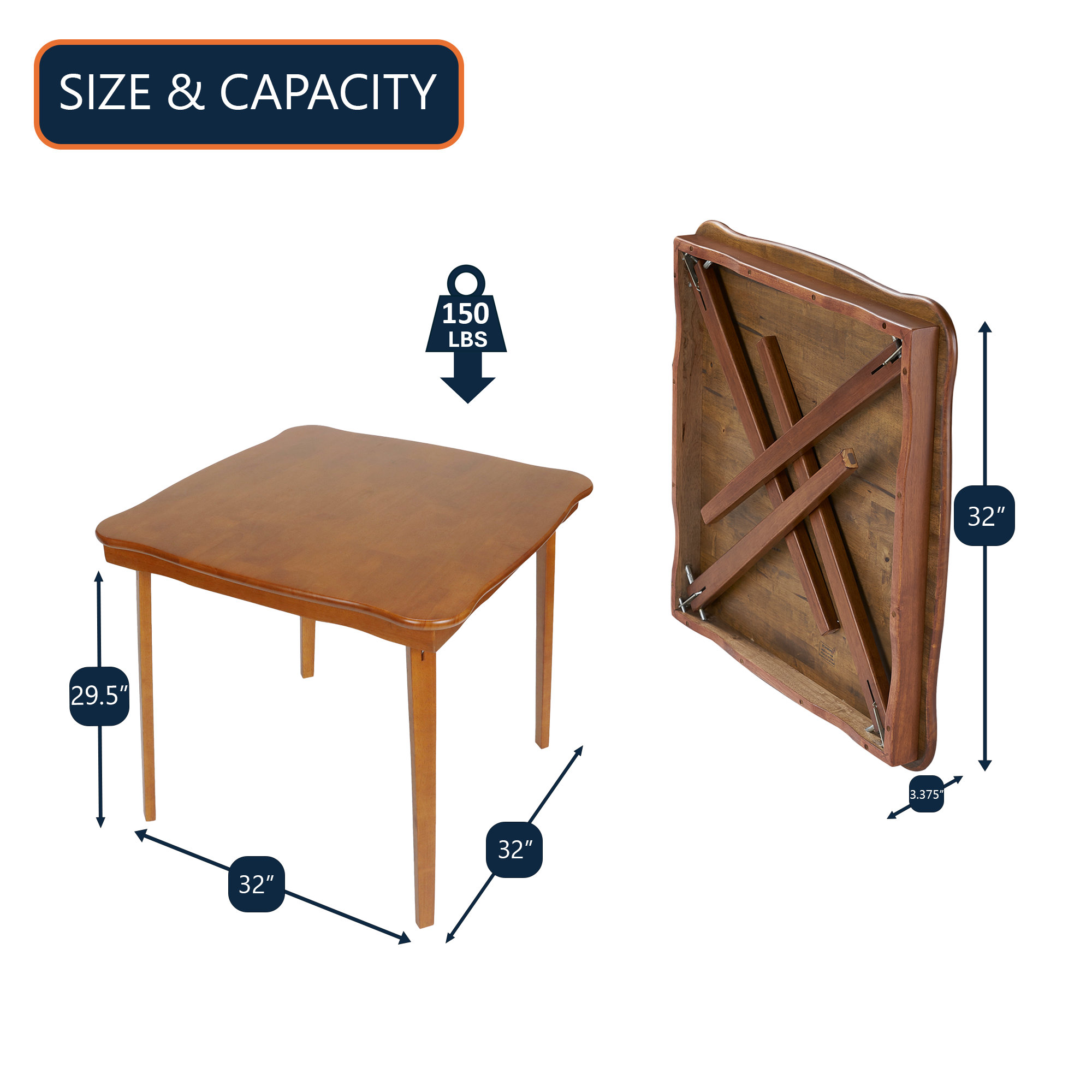 Stakmore Company, Inc. 32" Solid Wood Square Portable Folding Table ...