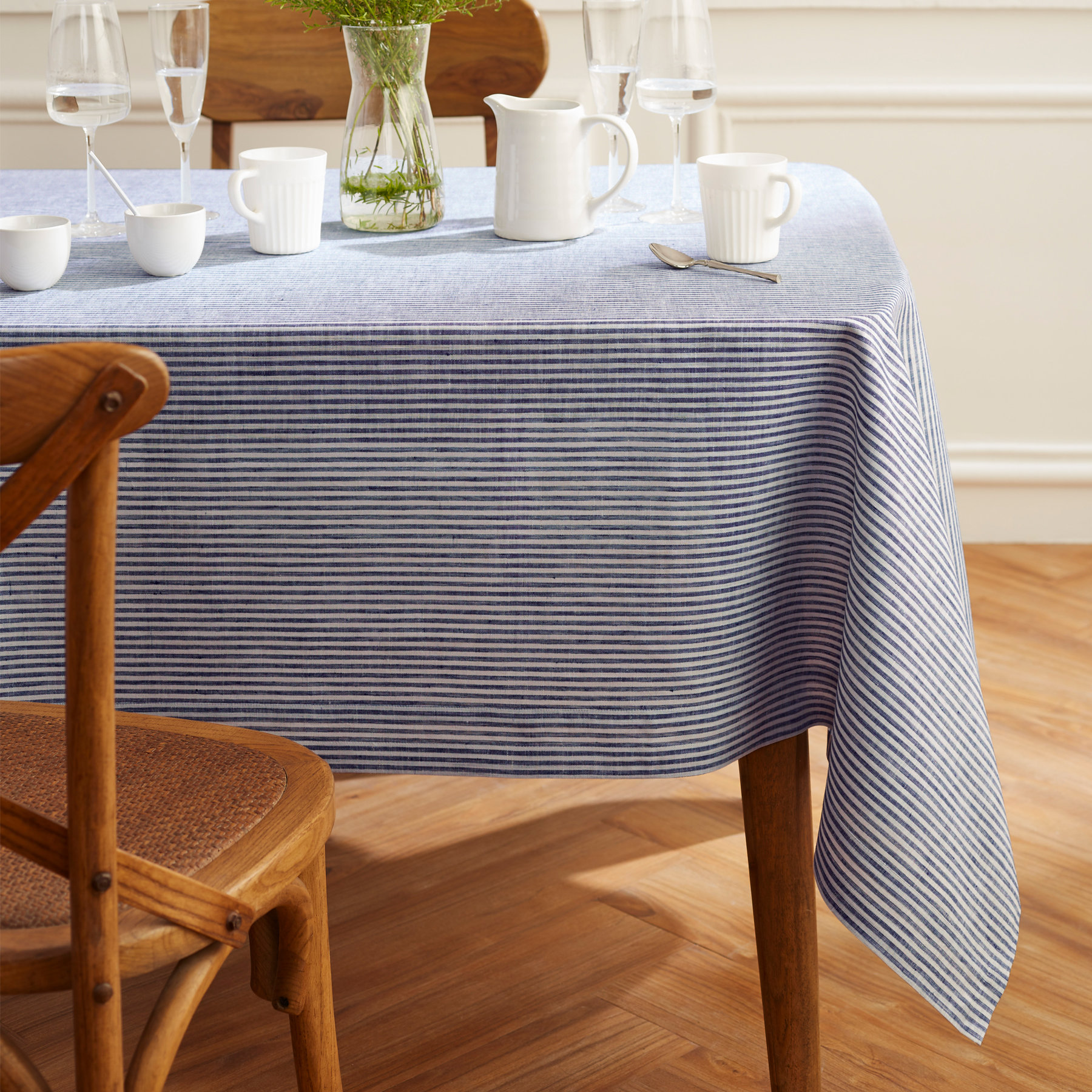 Solino Home Narrow Stripe - 100% Pure Linen Rectangle Dining Tablecloth ...