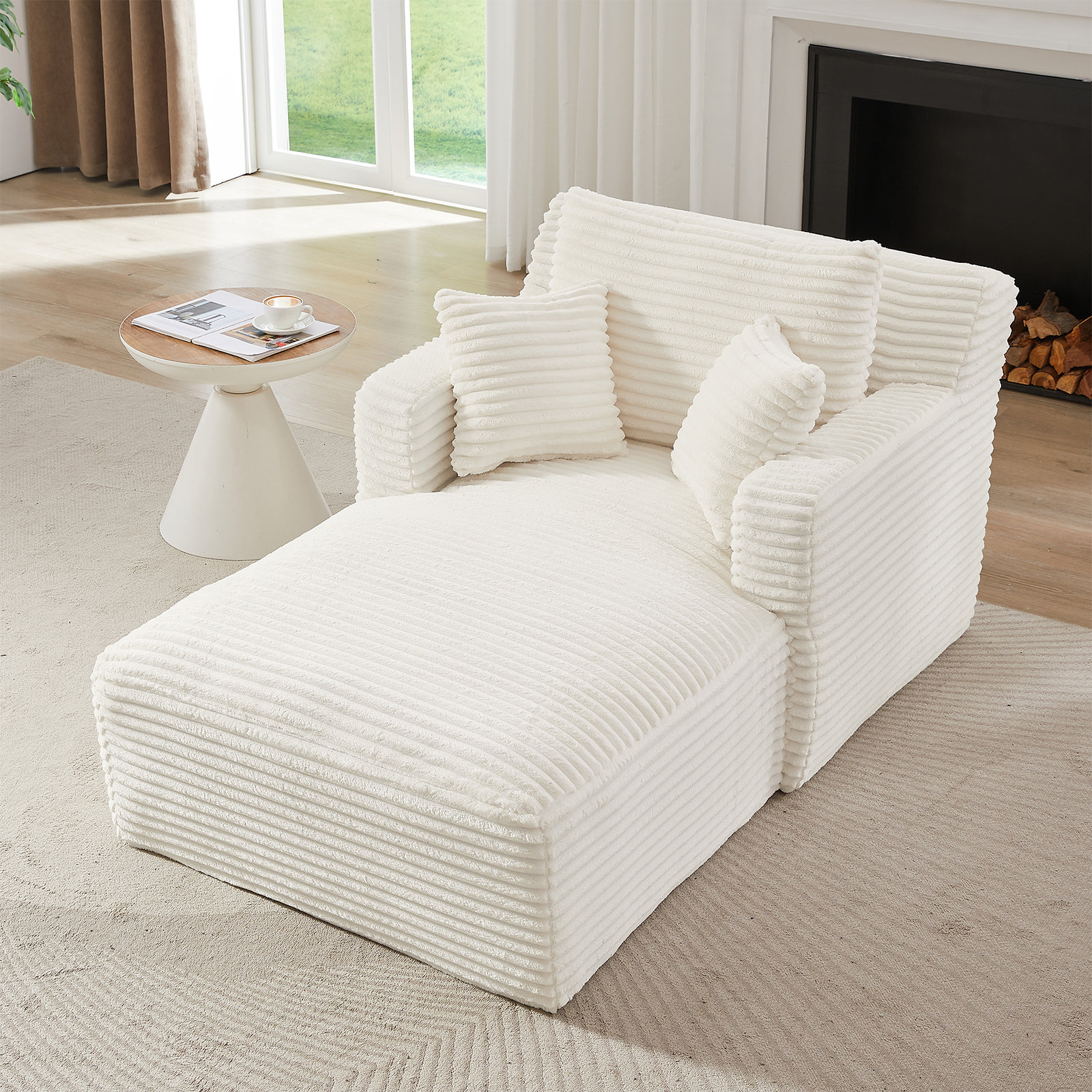 Mercer41 Oversized Chaise Lounge Chair Indoor, Upholstered Corduroy ...