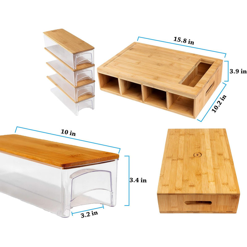 X－MAX FURNITURE Large Bamboo Cutting Board With Containers, Food Prep ...