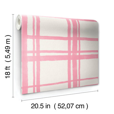 Packed Party Plaid Think Pink Geometric Peel and Stick Wallpaper | Wayfair