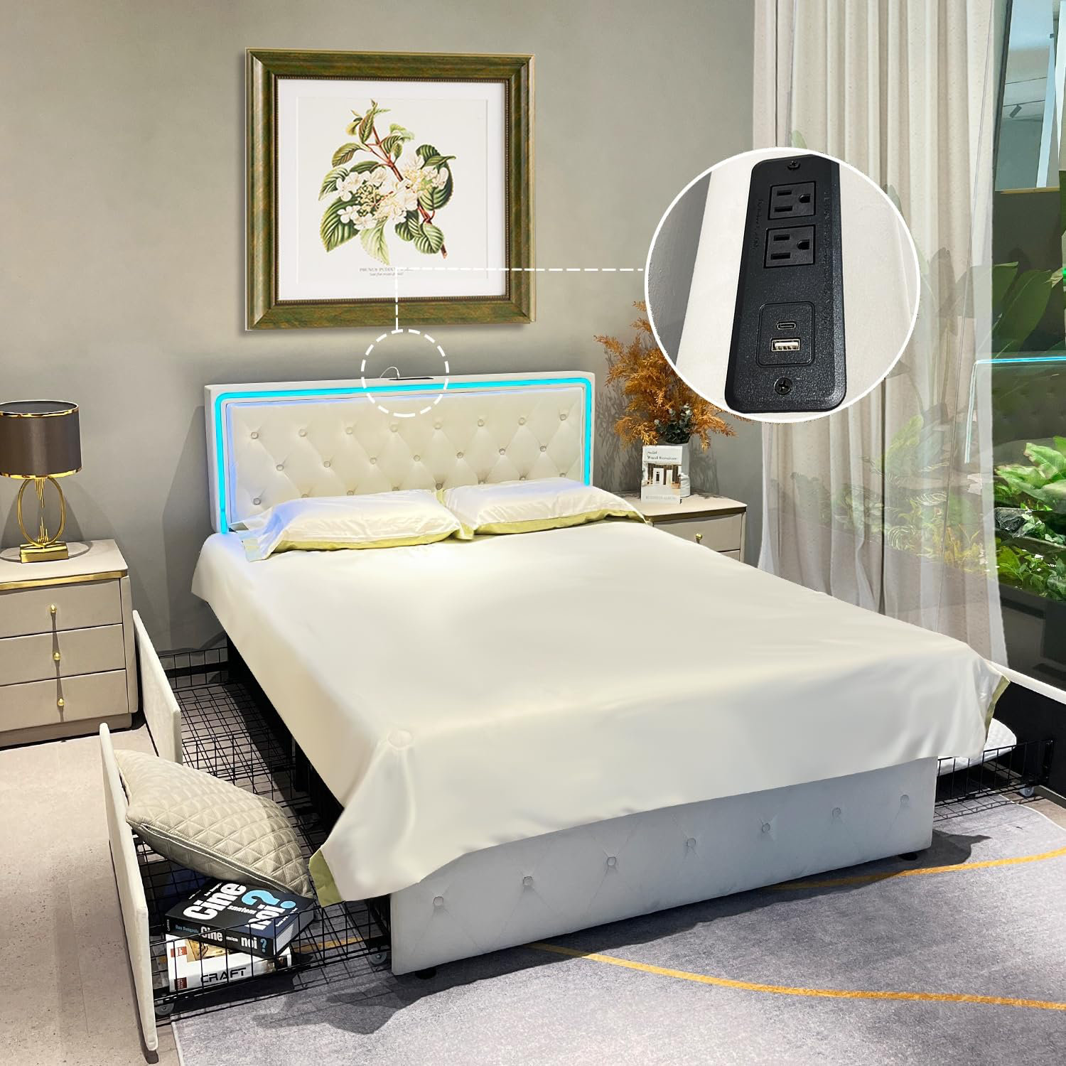 Wrought Studio Lit double capitonné avec tête de lit réglable à DEL - Wayfair Canada