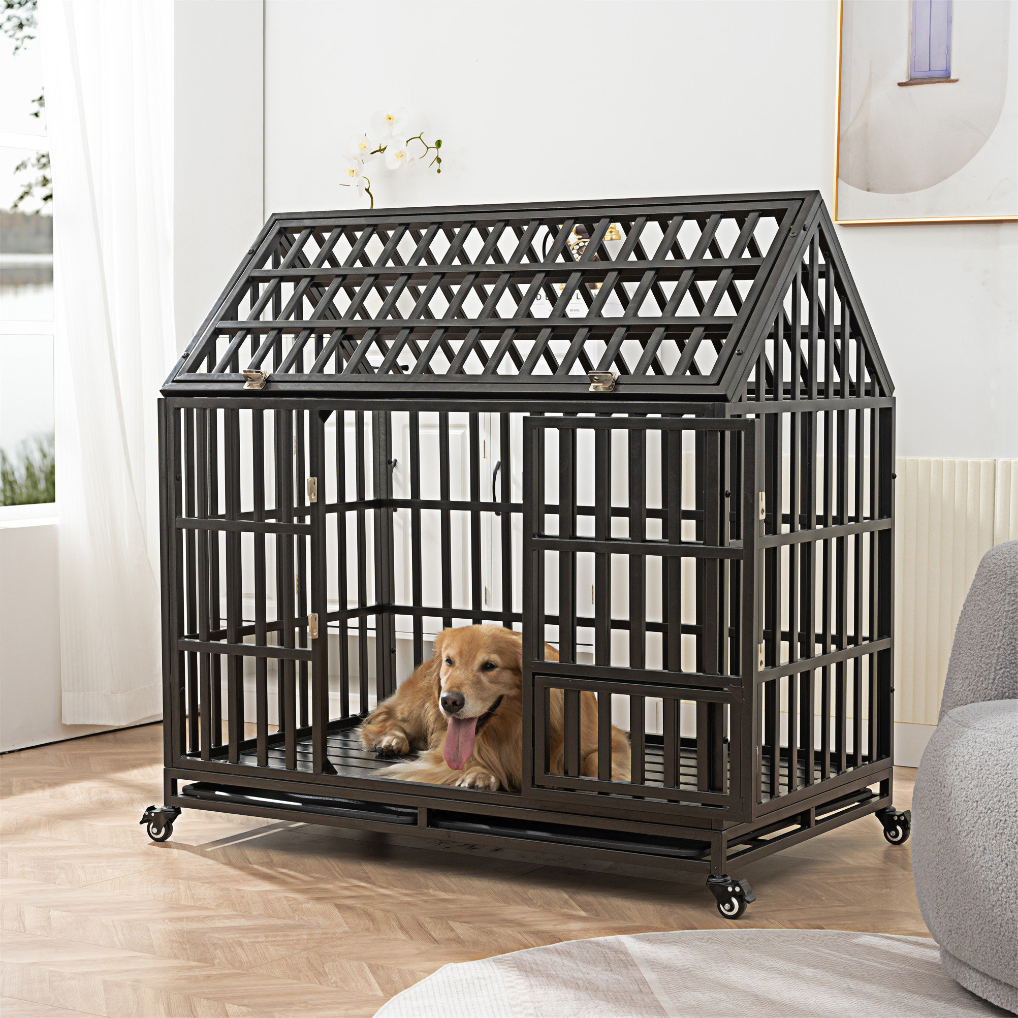 Tucker Murphy Pet™ Cage pour chien robuste avec toit et fenêtre sur le ...