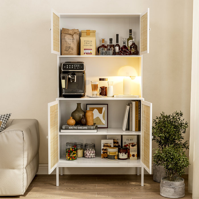 Bay Isle Home Manel Kitchen Pantry Rattan Storage Cabinet With Outlet ...
