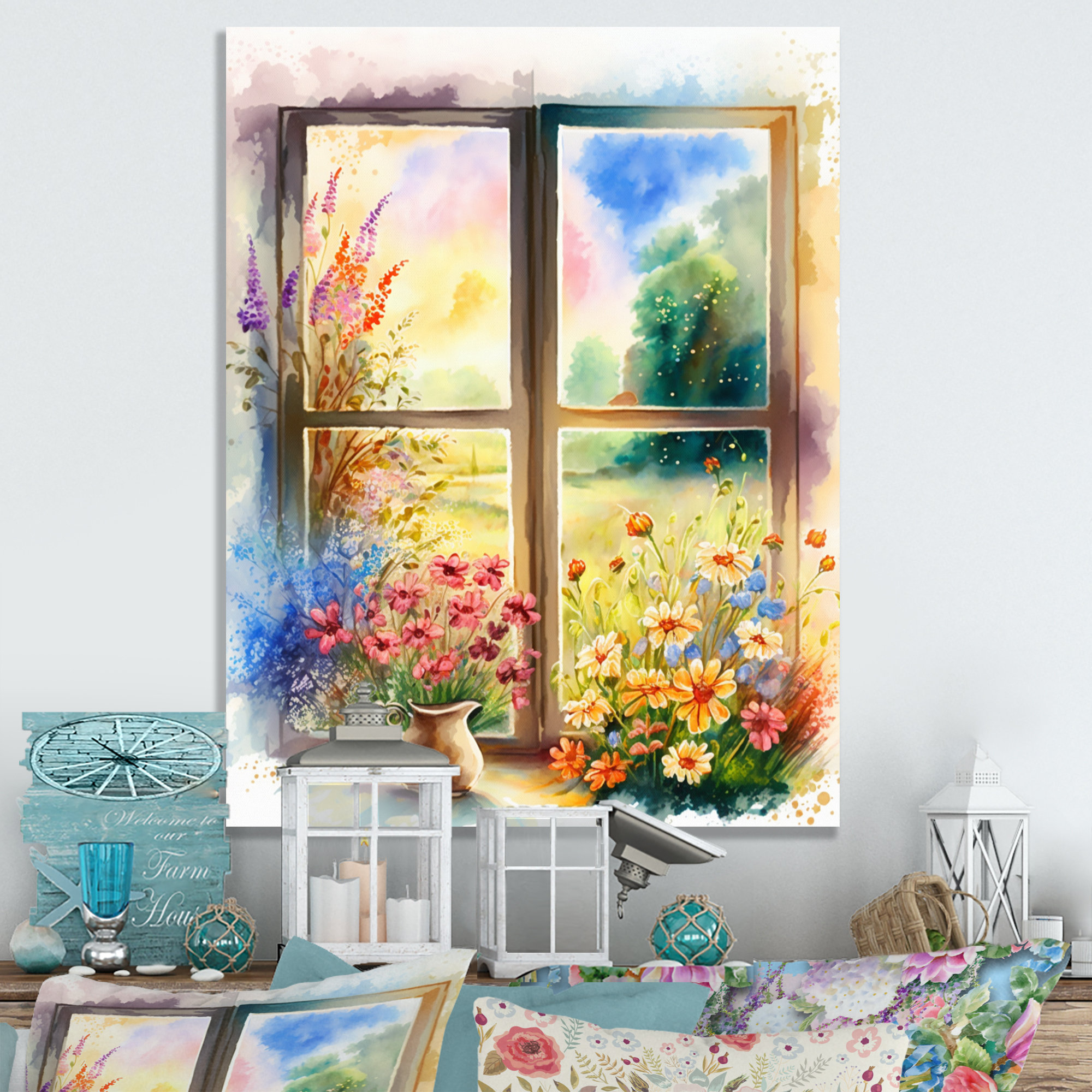 August Grove Summer Sunset Floral Window IV - Farm Windows Wall Decor ...