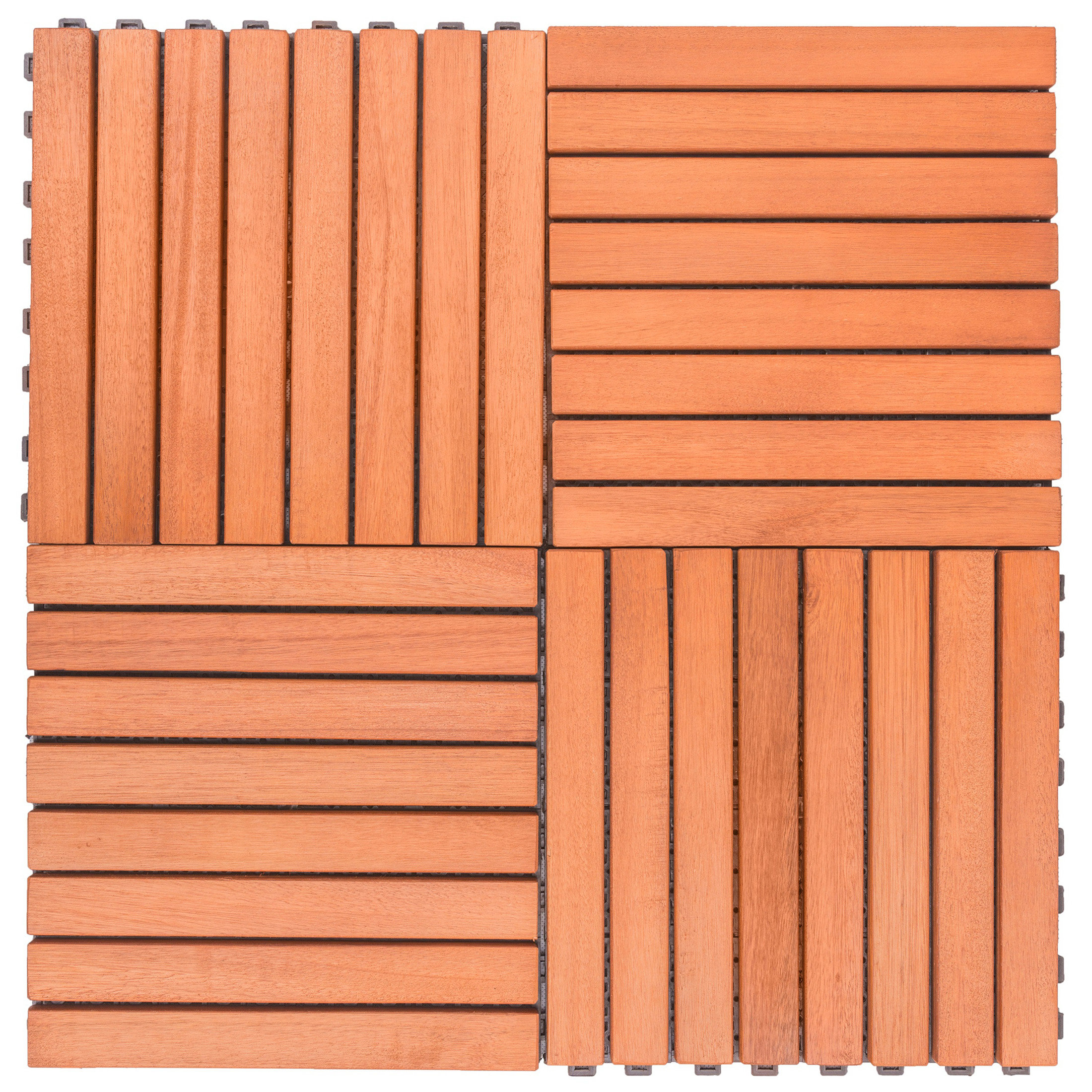 Taroo Clocks Slat Reddish Brown Wood Interlocking Deck Tile (Set of 10 ...