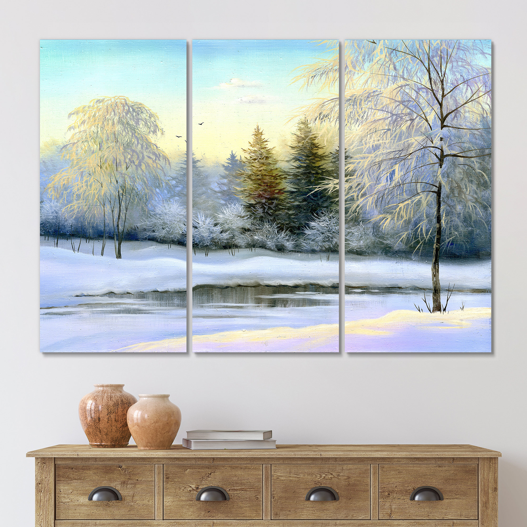 East Urban Home Beautiful Winter River Landscape During Sunset ...