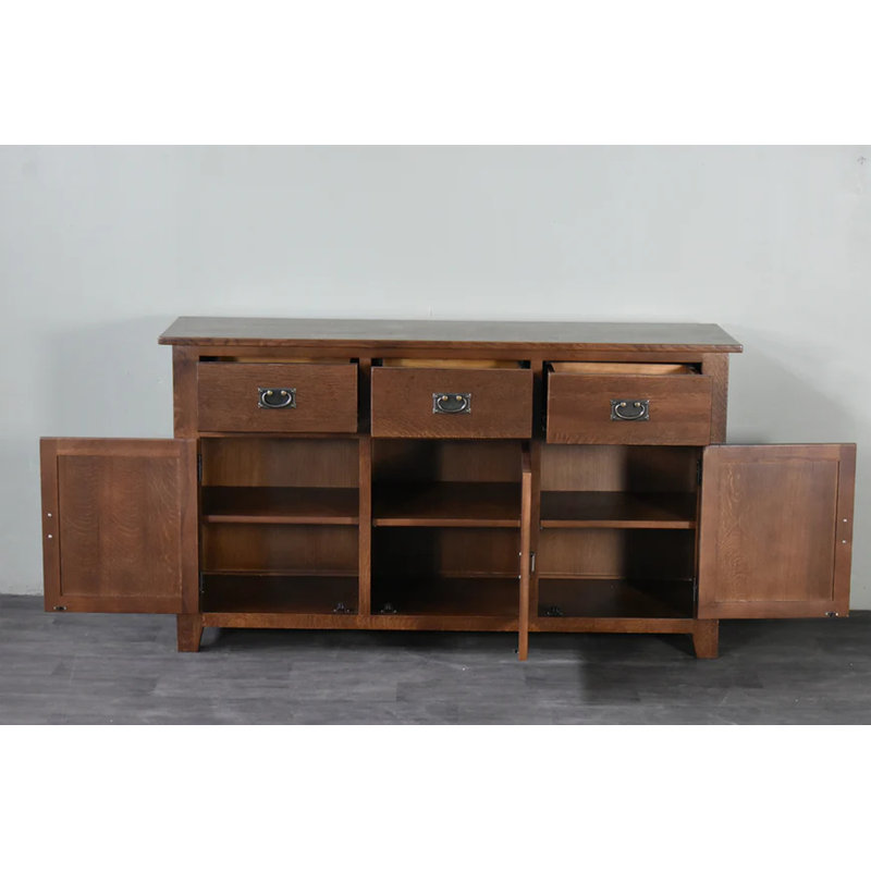 Loon Peak® Dyshon 58.5" Wide 3 Drawer Oak Solid Wood Sideboard | Wayfair