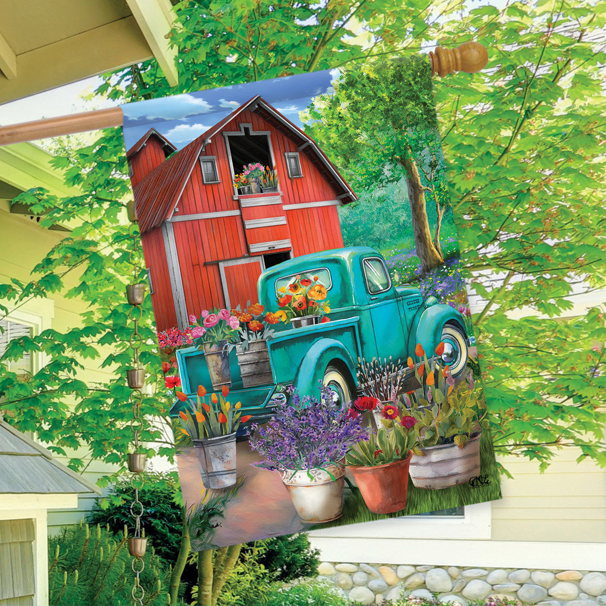 August Grove® Farm In Spring House Flag | Wayfair